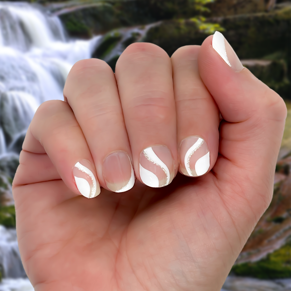 White and Silver Nail Wrap - Cascade | Salted Avenue | Salted Avenue