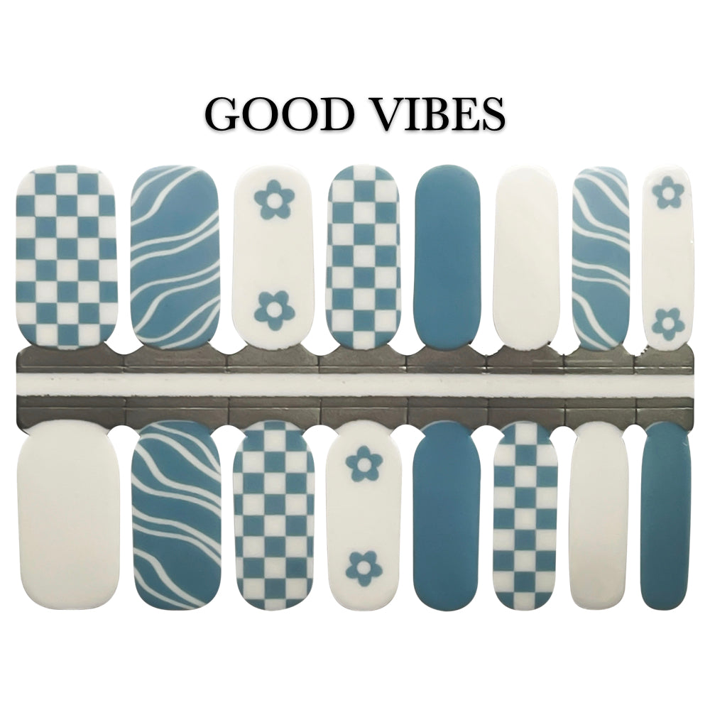 Blue and White Nail Wrap - Good Vibes | Salted Avenue | Salted Avenue