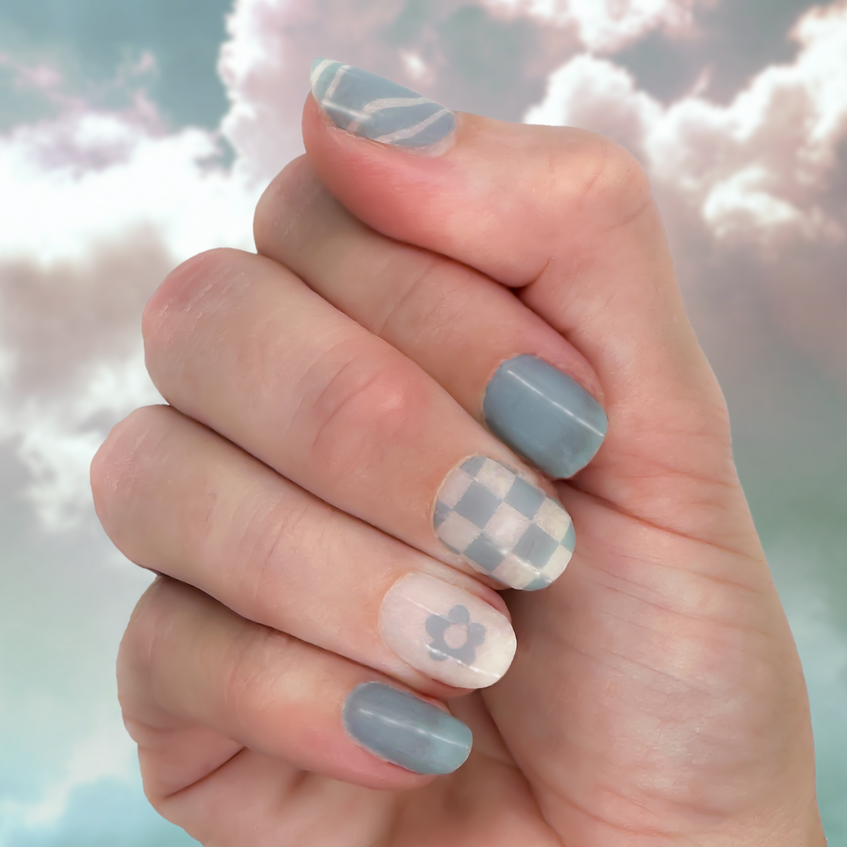 Blue and White Nail Wrap - Good Vibes | Salted Avenue | Salted Avenue
